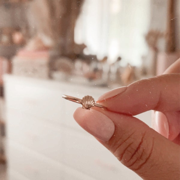 Tiny Shell Stacking Ring, Gold Filled Seashell Stacking Ring, Thin Gold Shell Ring, Stacking ...