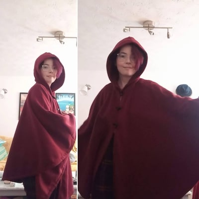 Waterproof and Windproof Cape Coat, Green or Black Hooded Cloak, Women ...