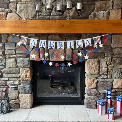 Patriotic America Banner, Rustic Red White Blue 4th of July Banner ...