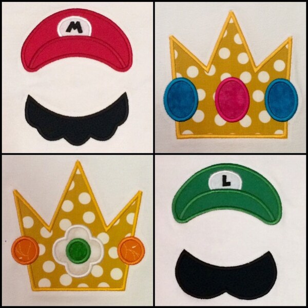 Plumber Hat and Mustache Applique Set - Mario Bros Inspired Applique ...
