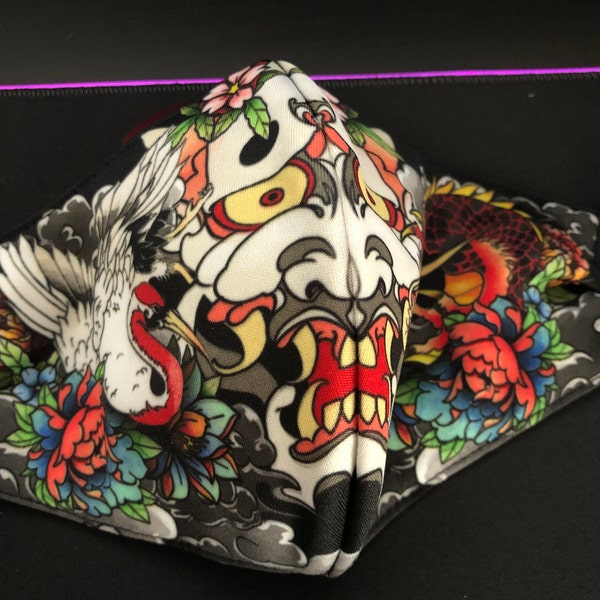 3 Layers Face Mask, Japanese Art Face Mask, Yakuza Reusable Face Mask ...