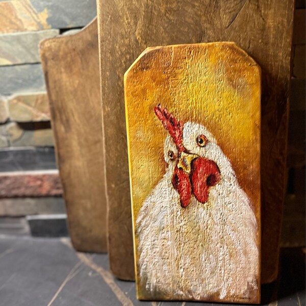 Primitive Folk Art Rooster Painting * Fence Rail Art * OOAK - Etsy