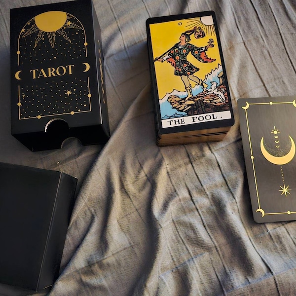 Black Tarot Cards Set | Tarot Deck With Guidebook and Bag | Classic ...
