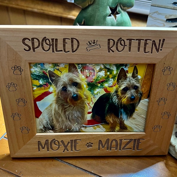 Spoiled Rotten Personalized Dog Picture Frame, Engraved Wood Photo ...