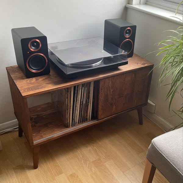 Rustic Record Player Stand, Large Record Player Table With Storage ...