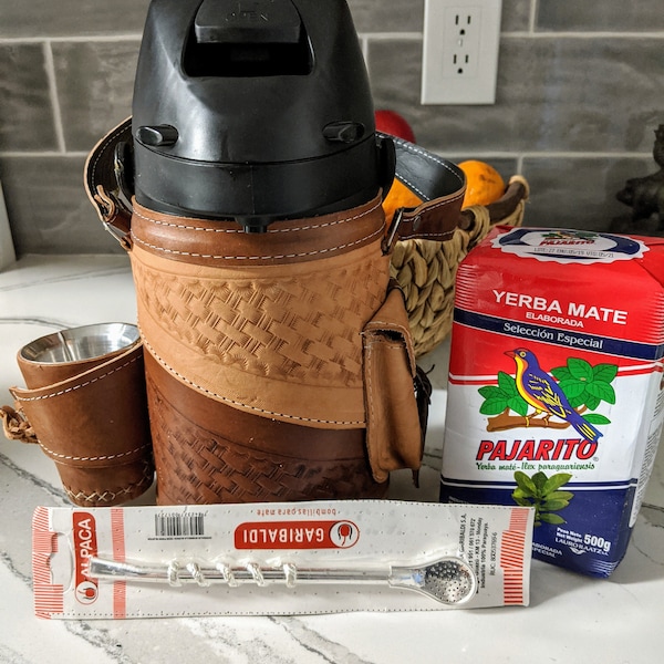 Round Small Yerba Mate Container Leather | Yerbera | Azucarera | Brown ...