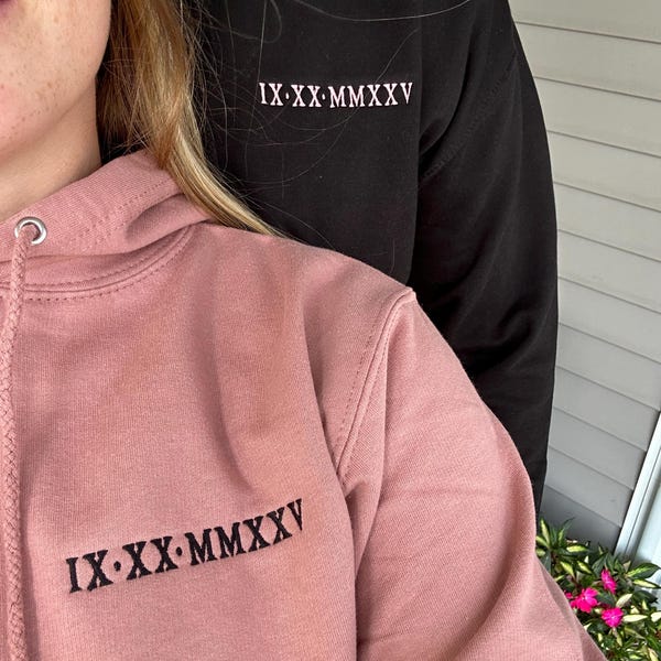 Roman Numerals Hoodie Couples Matching Custom Embroidered Sweatshirts ...