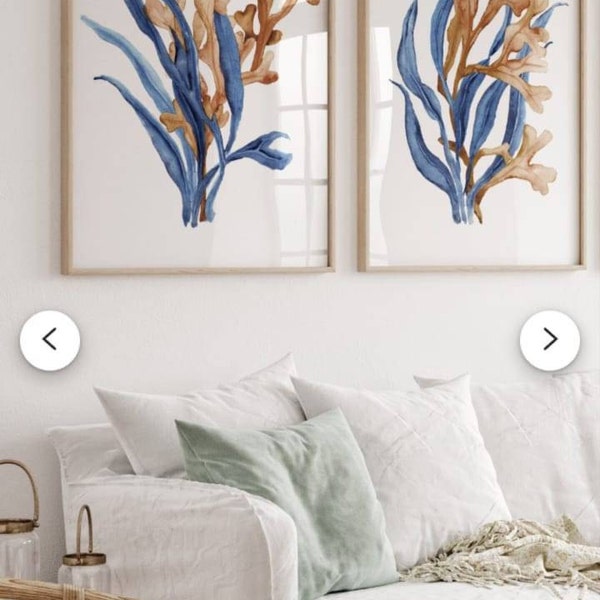 Coastal Watercolor Set of 4 Prints, Minimalist Wall Decor in Blue ...