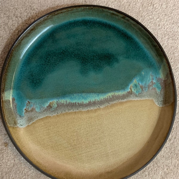 Set of 2 Beige and Turquoise Ceramic Plates ,beige and Turquoise Plates ...