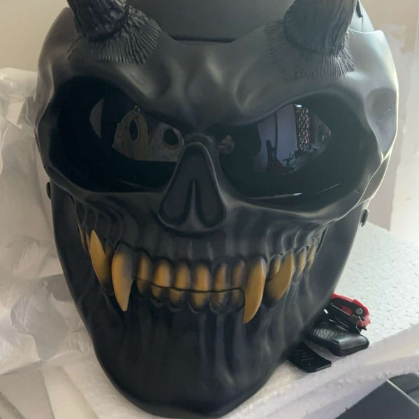 The Black Demon Skull Motorcycle Helmet Custom DOT and ECE Approved - Etsy