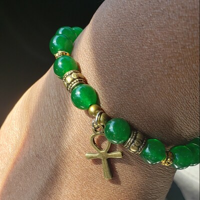 Ankh Cross Bracelet,jade 8mm Beads Bracelet,key of Nile,breath of Life ...