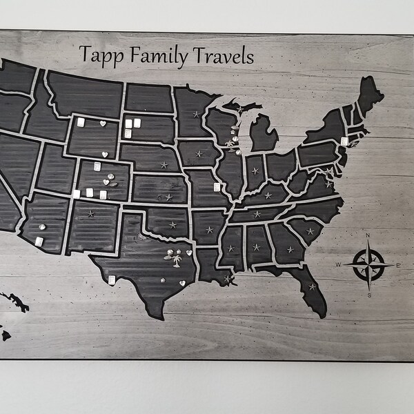 Map to Mark Travels, Map With Push Pins, US Map, Map of United States ...