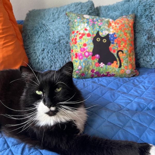 Monet Waterlily Cat Pillow Cover, Claude Monet Cat, Matisse Black Cat ...