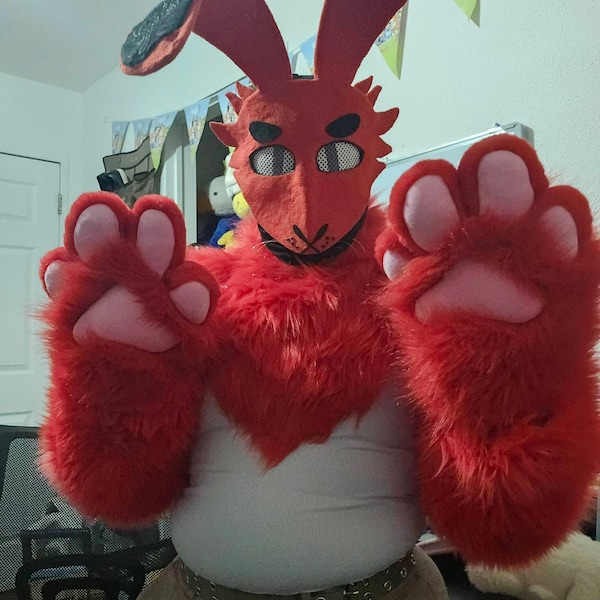 Turquoise Fox Ear Tail Paw Fursuit Set Petplay Cat Cosplay Set Tail ...