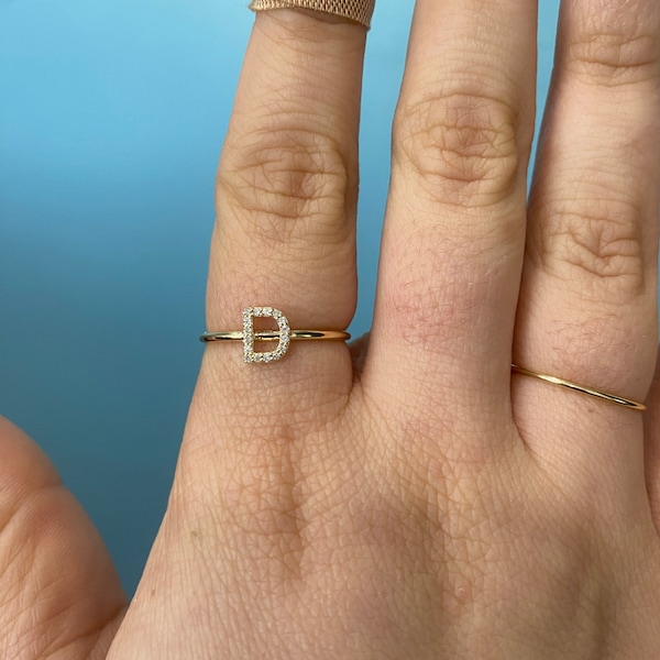14k Gold Diamond Initial Ring / Diamond Initial Ring / Personalized ...