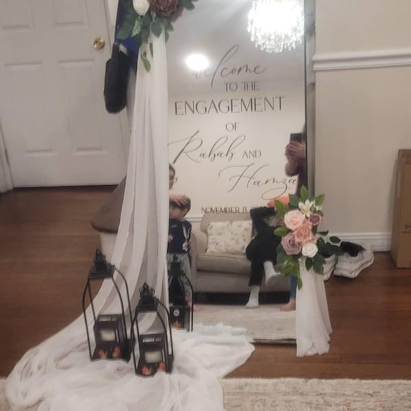 Engagement Party Mirror Vinyl Decal: Customizable Wedding Welcome Sign ...