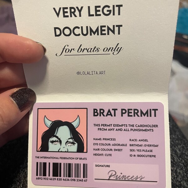 Brat Permit Card 3 X 2 X 0.03 Pastel - Etsy