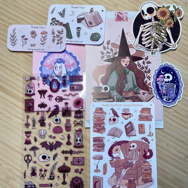 Skully the Book Loving Skeleton Sticker Sheet | Journal Stickers ...