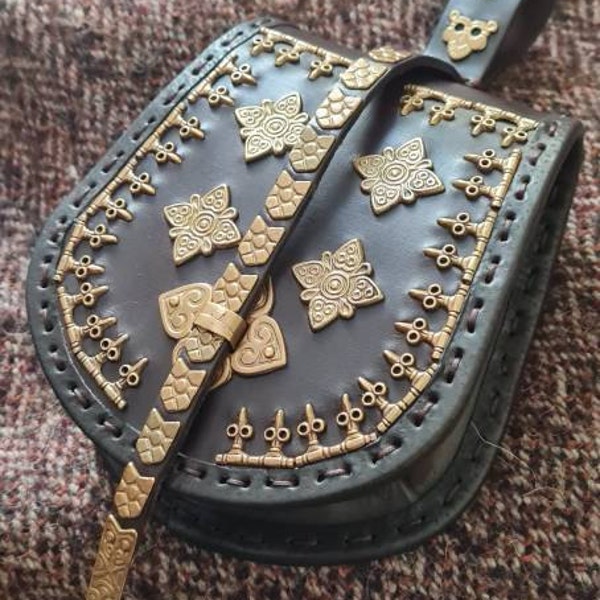 Medieval Scale-shaped Viking Leather Purse With Brass Fittings, Replica ...