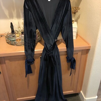Women's Long Silky Robe Black Silky Long Robe Wedding Robe Bridesmaids ...