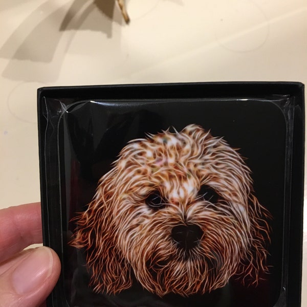 Apricot Cavapoo Coasters, Set of 2, With Stunning Fractal Art Design. - Etsy UK