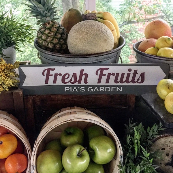 Fresh Fruits Sign, Personalized Arrow Garden This Way Sign, Custom ...