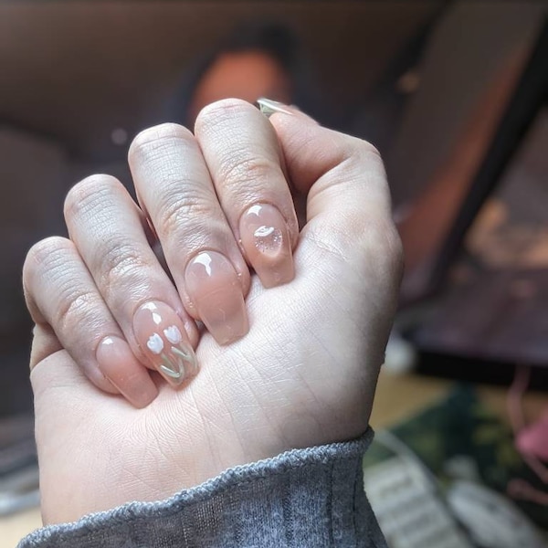 Cute 3d Flower Nails/lovely Short Light Pink Nails/handmade Press on ...