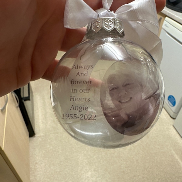 Floating Photo Memorial Memory Bauble, Special Bauble, Personalised ...