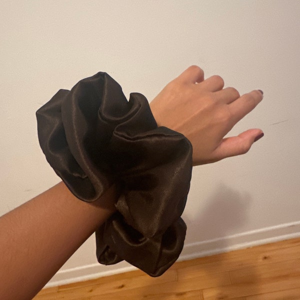 XXL Steel Gray Satin Scrunchies, Floral Gray Matte Satin Jumbo ...