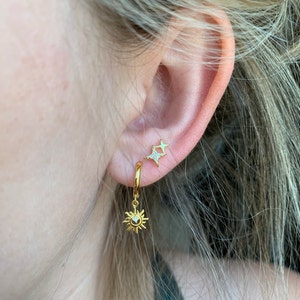 Set of 3 Mismatched Celestial Hoop Earrings Moon & Star - Etsy