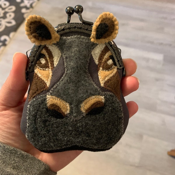Hippopotamus Purse, Hippo Coin Purse, Purse, Felt Hippo Metal Frame ...