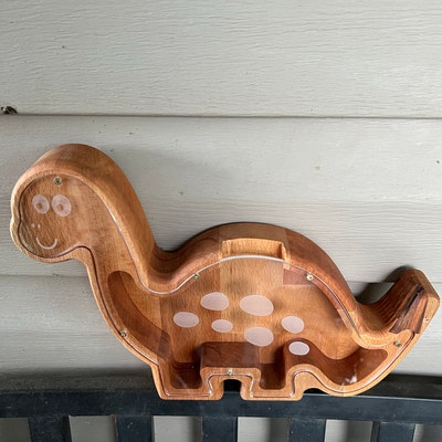 Handmade Dinosaur Coin Bank for Kids, Wooden Brontosaurus Money Box ...