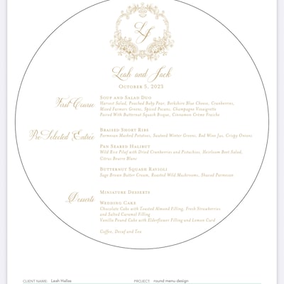 SAMPLE Round Menu 8 Inch Round Wedding Menu - Etsy