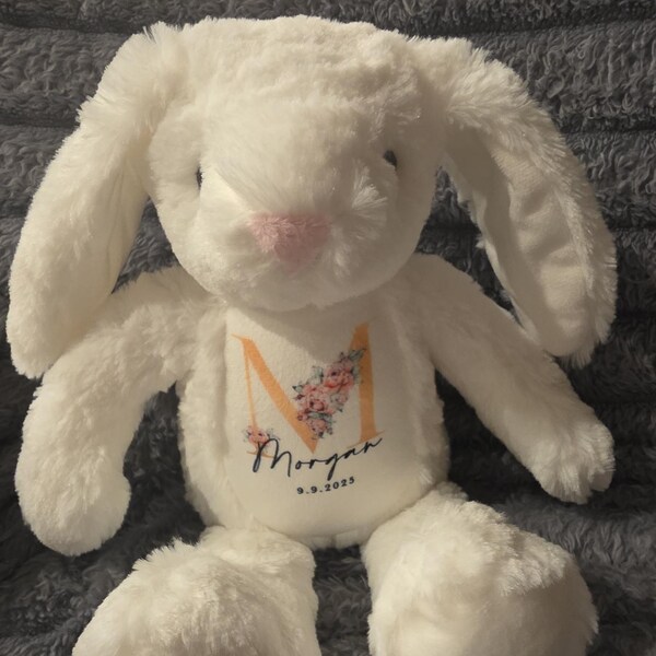 Personalised Bunny Rabbit, New Baby Gift, Personalised Plush Soft Toy ...
