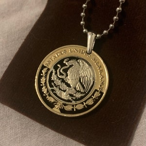 Eagle With Snake in Beak Pendant & Necklace Mexico 10 Pessos Aztec ...