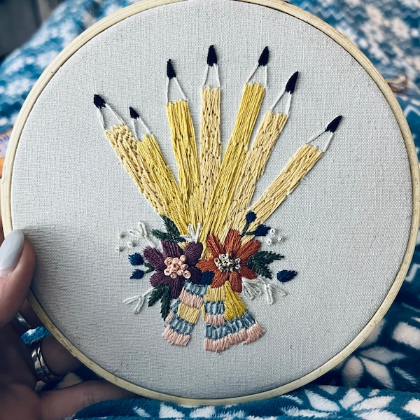 Bouquet of Sharpened Pencils Hand Embroidery Pattern, Digital ...
