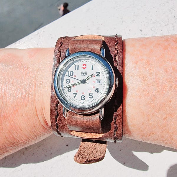 Handmade Leather Watch Cuff - Horse & Floral - Solid Full Grain Italian ...