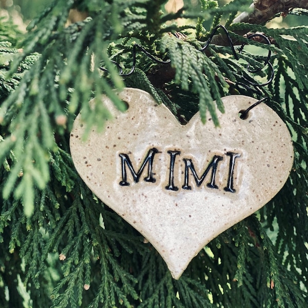 Mimi Ornament, Name Tag, Ceramic Clay, Heart Shaped, Personalized ...