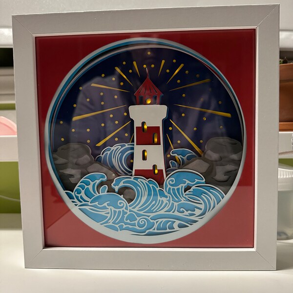 Lighthouse Shadowbox Ocean Decor Light House Wall Art Craft Waves ...