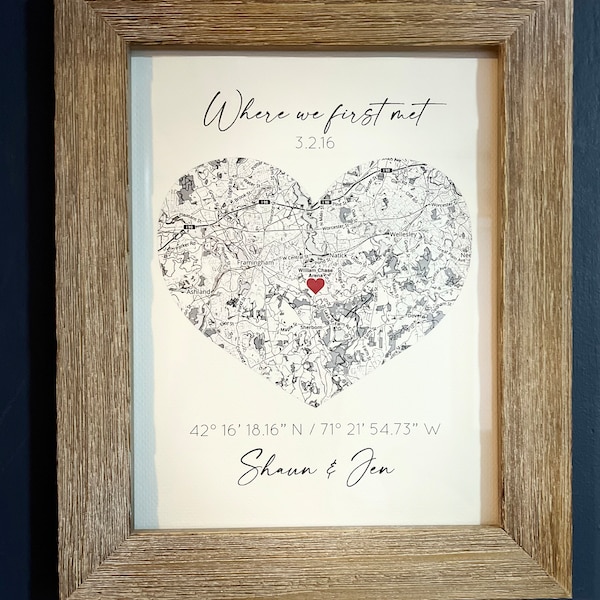 Where It All Began - Where We Met Map Anniversary Gift, Heart Map Our ...