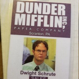The Office Dwight Schrute Dunder Mifflin ID Badge Cosplay Costume Name ...