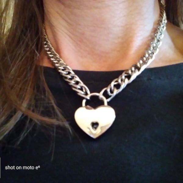 Chain BDSM Lockable Slave Sub Collar With Heart Padlock, Locking Slave ...