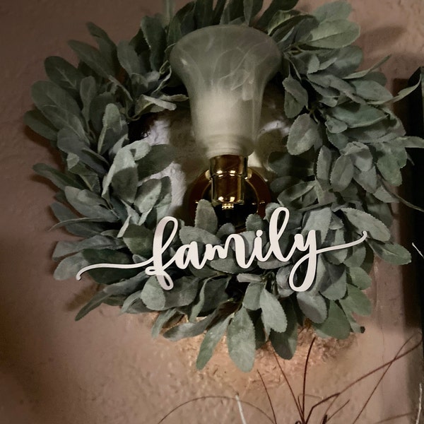 Plate Setting Family Wood Word Cutout Wreath Decor, Family Sign, White ...
