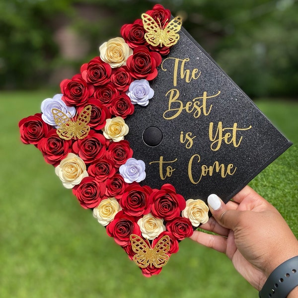 Graduation Cap Topper With 3D Roses, Sunflowers and Butterflies ...