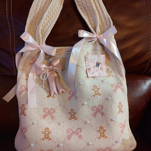 Pink Bow Crochet Shoulder Tote Bag - Etsy