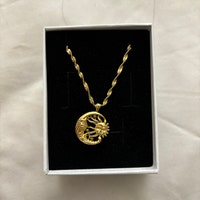Sun and Moon Vintage Style Celestial Yin Yang Celestial Zodiac Mystic Charm Dainty 18k Gold ...