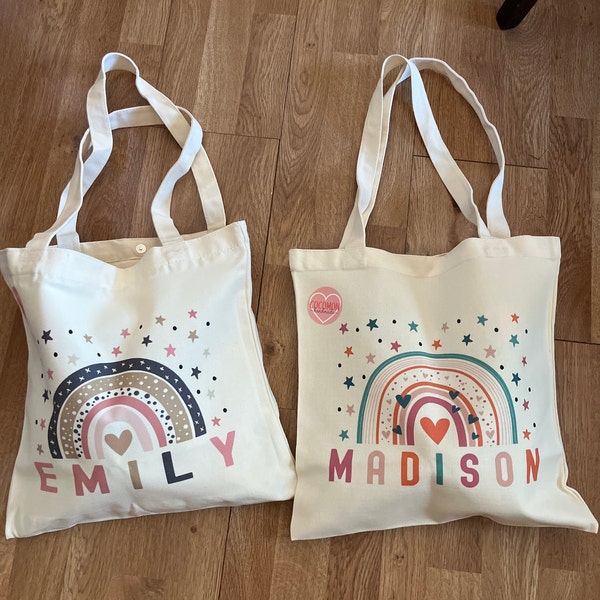 Personalized Name Tote Bag Rainbow School Tote Gift Custom Name Tote ...
