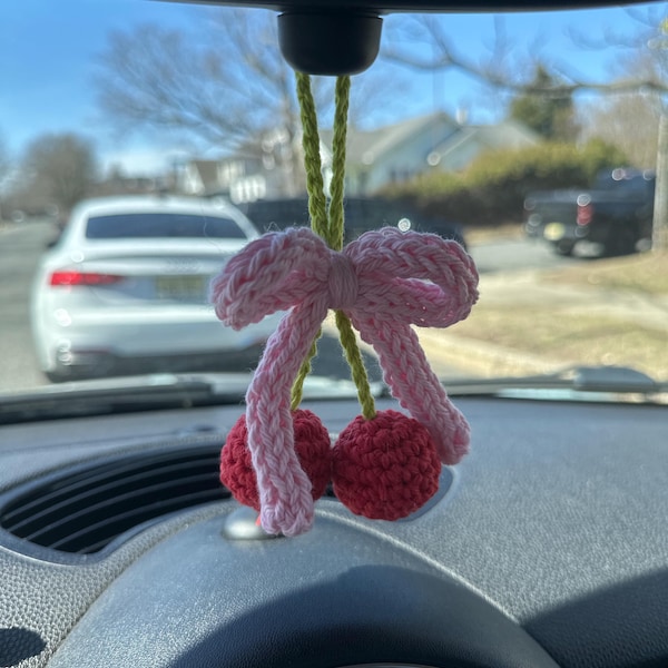 Cute Handmade Car Mirror Accessories Bow Coquette Car Decor Crochet Car ...