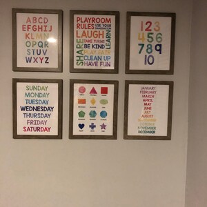 Playroom Educational Wall Art Alphabet Numbers Shapes Playroom Rules ...