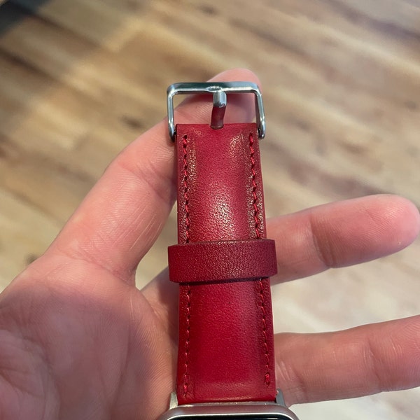 Red Genuine Leather Apple Watch Band 42mm, 38mm, 40mm, 44mm, 49mm for ...